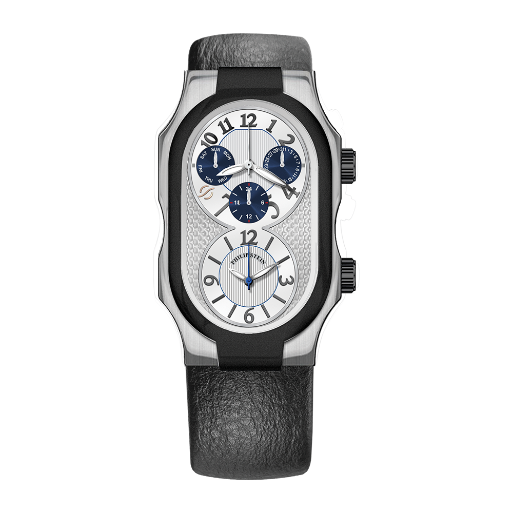 Philip Stein Signature Oversized Multifunction Steel & Black Plated ...